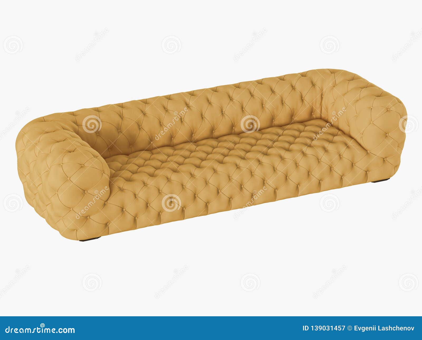 Soft Yellow Sofa Capitone Front View 3d Rendering Stock Illustration ...