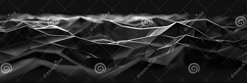 Softly Glowing Black and White Polygon Waves on a Solid Black Background this Abstractgeometric ...
