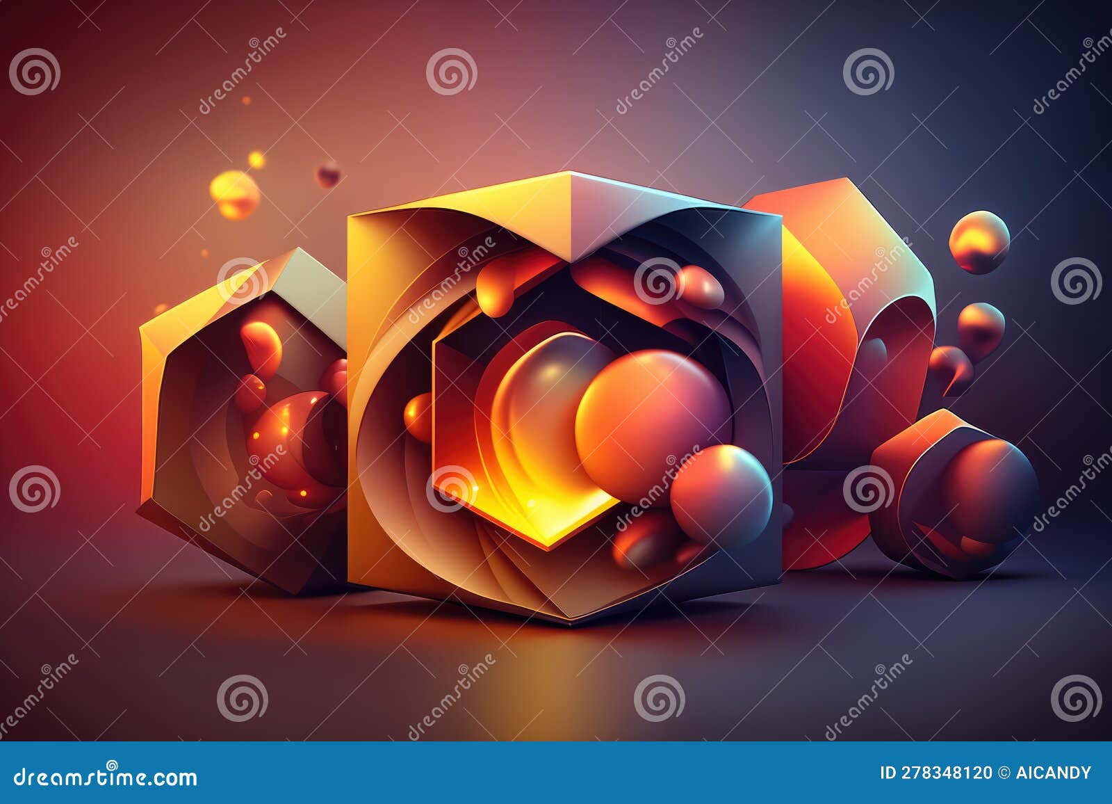 Softly Glowing 3D Geometric Forms on Gradient Background Stock ...