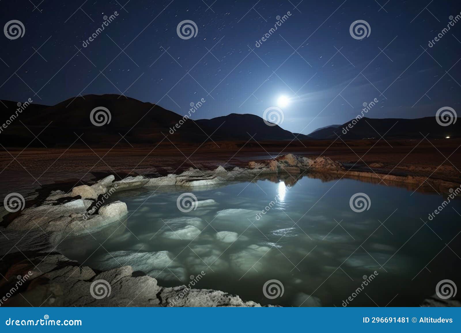 A Softly Illuminated Hot Spring Basked in Moonlight Stock Image - Image ...