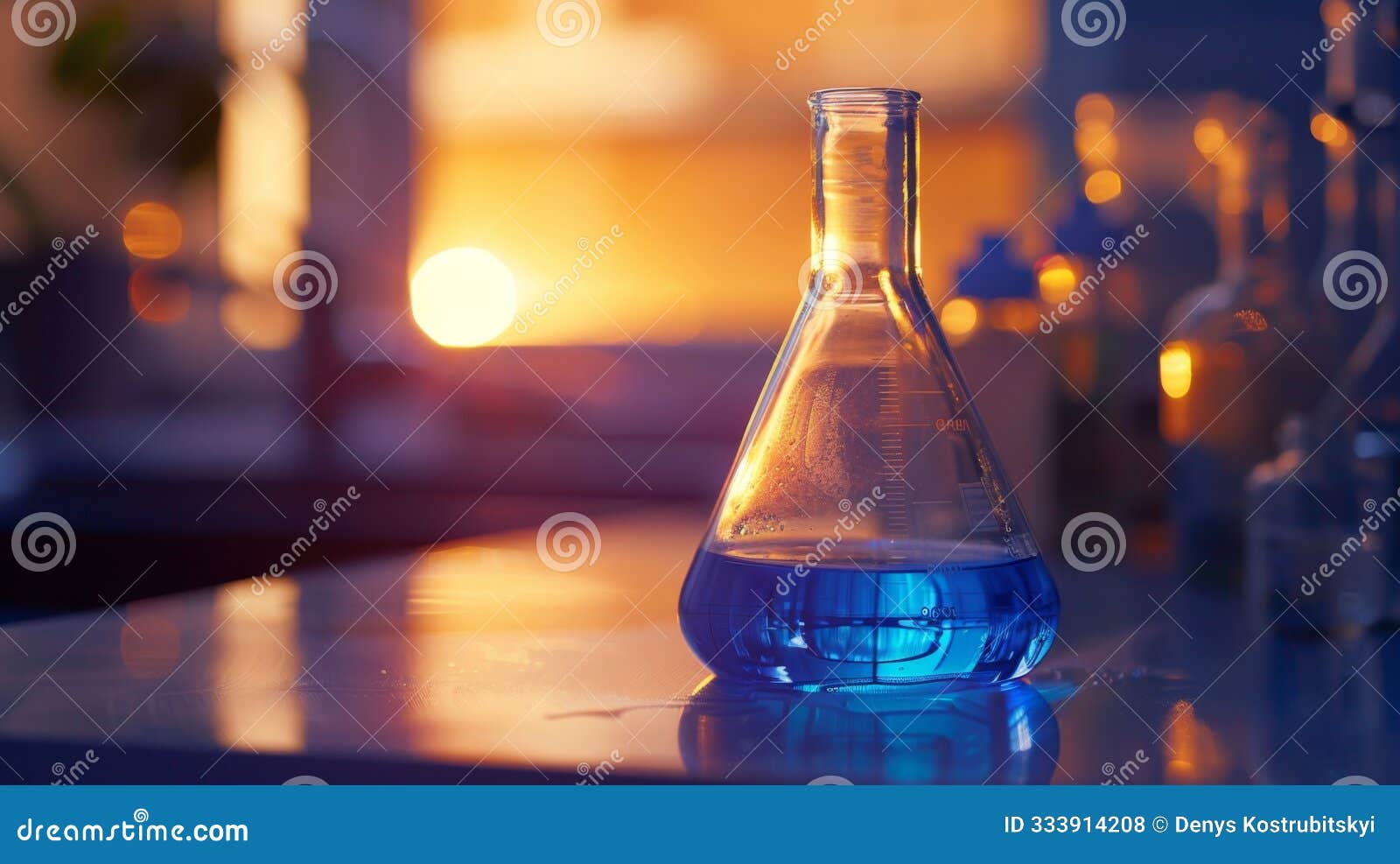 Scientific Experiment with Erlenmeyer Flask at Sunset Stock ...