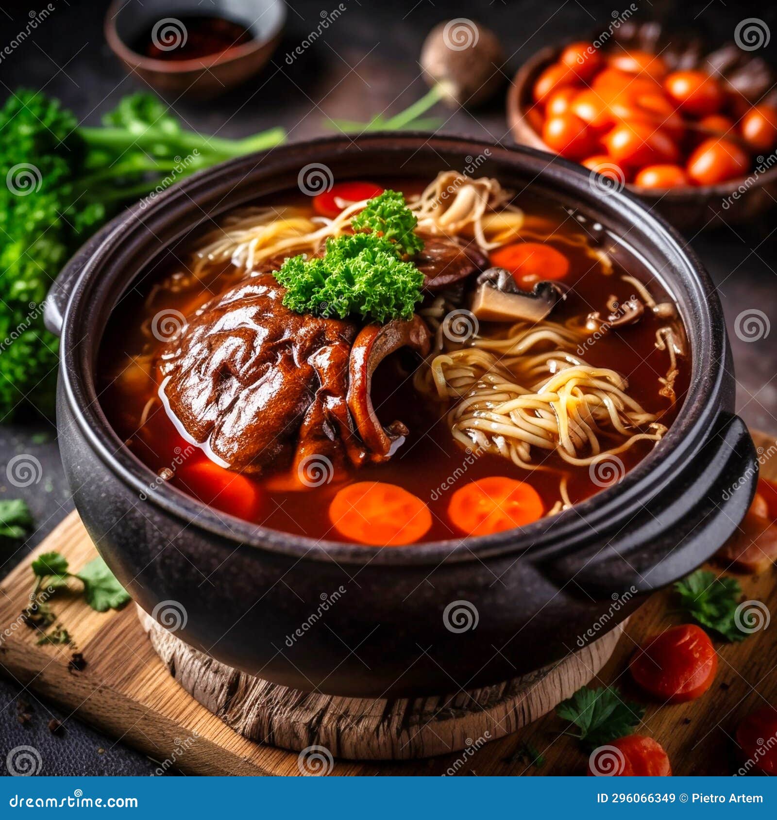Softshell Turtle Soup with Ginseng Stock Image - Image of green ...