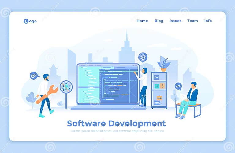 Software Application Development and Programming. Programmers Team Working with Program Code on ...