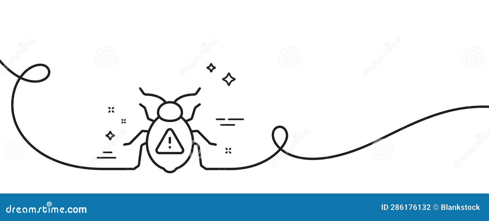 Software Bug Line Icon. Cyber Attack Sign. Continuous Line with Curl ...