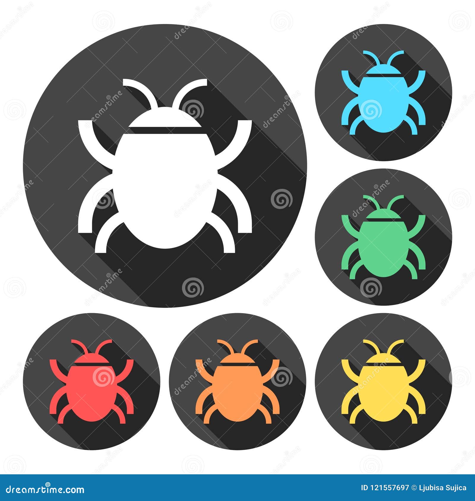Software Bug or Program Bug Icons Set with Long Shadow Stock Vector ...