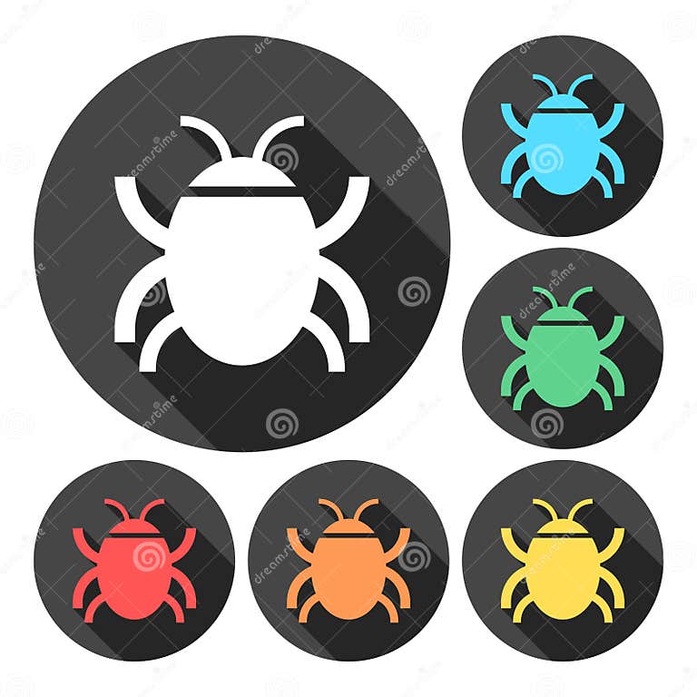 Software Bug or Program Bug Icons Set with Long Shadow Stock Vector - Illustration of flaw ...