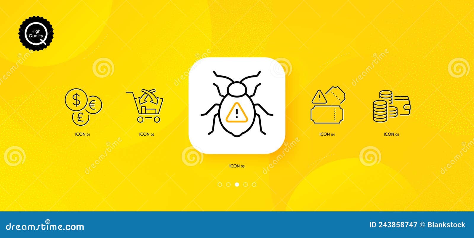 Software Bug, Tickets and Money Currency Minimal Line Icons. for Web ...