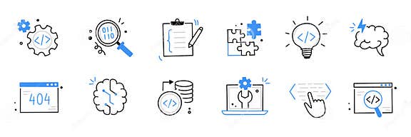 Software Code Icon Doodle Set. Hand Drawn Line Sketch Software Coding ...
