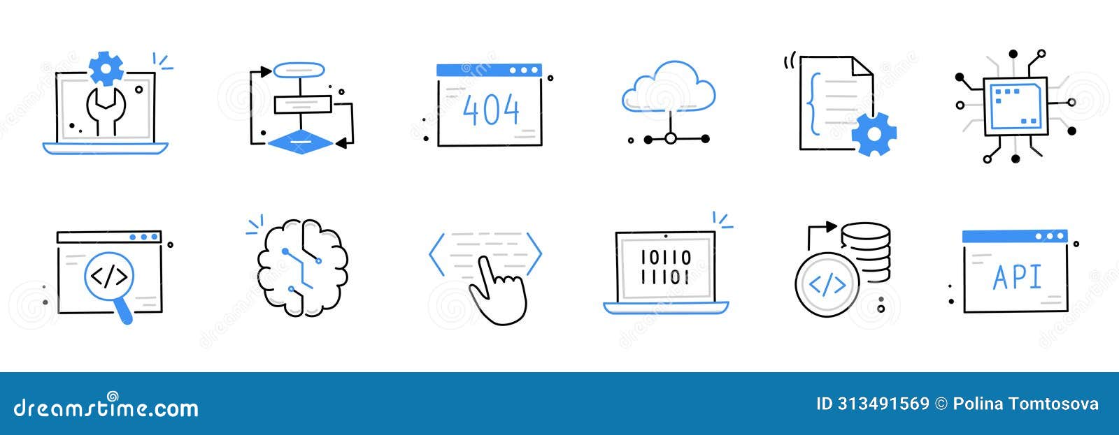 Software Code Icon Doodle Set. Hand Drawn Line Sketch Software Coding ...