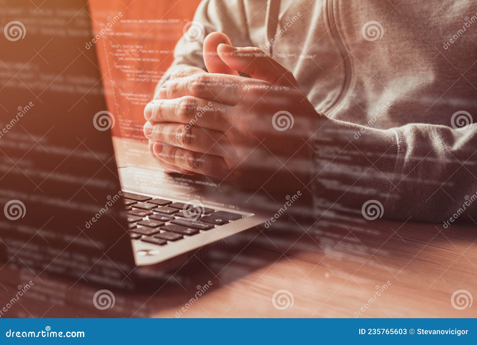Software Compiling on Laptop Computer, Software Developer and Programer Complies Code at Office ...