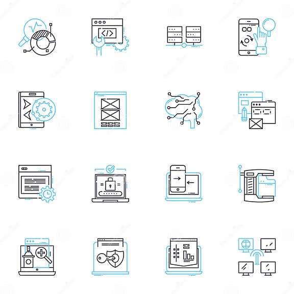 Software Computing Linear Icons Set Algorithm Api Application 5123