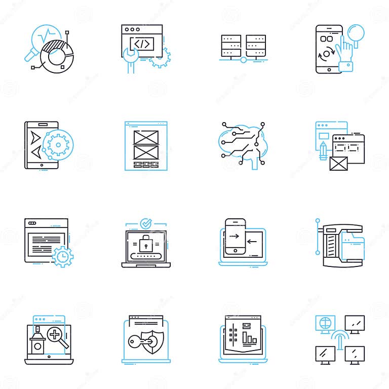 Software Computing Linear Icons Set Algorithm Api Application