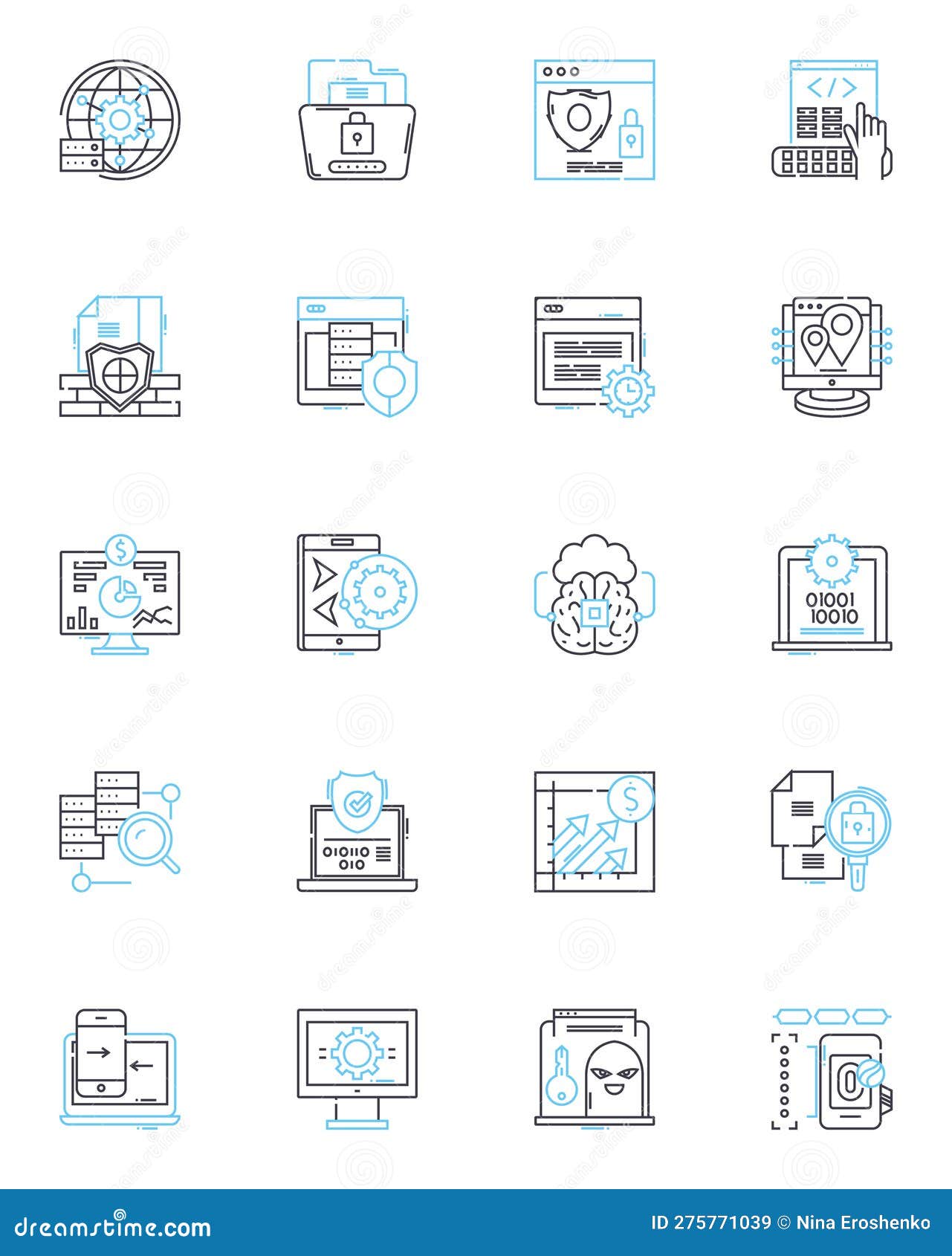 Software Computing Linear Icons Set Algorithm Api Application Bytecode Compiler Database