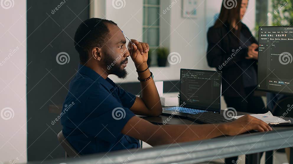 Software Developer Brainstorming Ideas To Write Code and Create New Interface Stock Photo ...