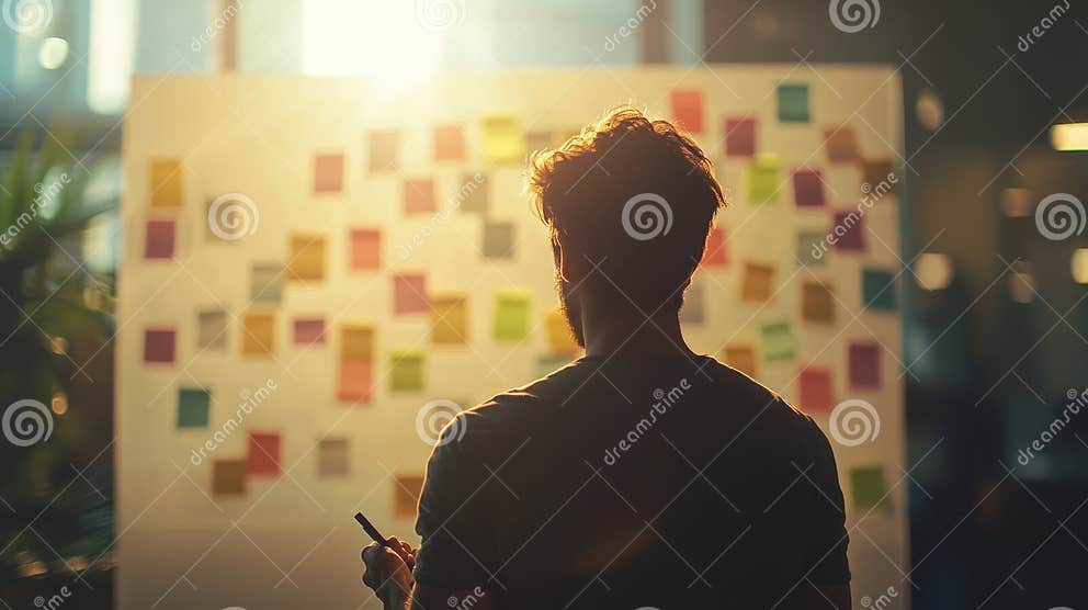 A Software Developer Brainstorms Ideas on a Whiteboard, Surrounded by ...