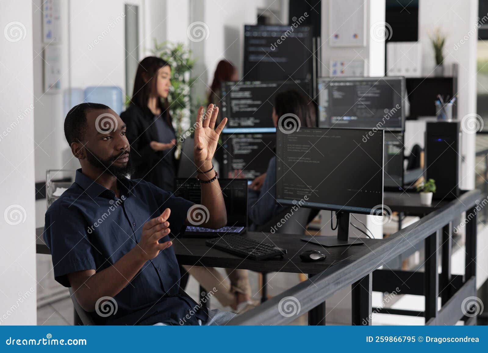 Software Developer Checking Source Code Using Ar Hologram Stock Image Image Of Holographic