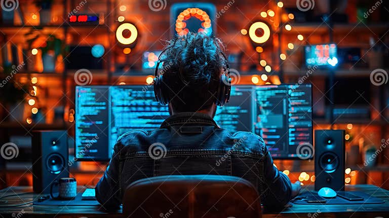 Software Developer Coding, Collaborating, and Testing Applications in a ...