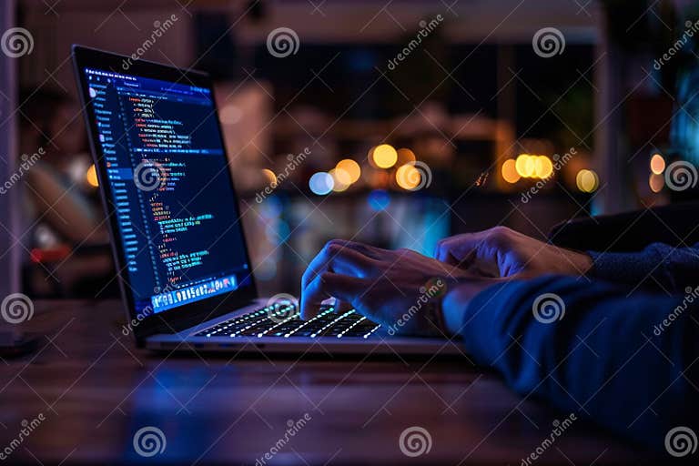 A Software Developer Coding on a Laptop for a Platform that Connects ...