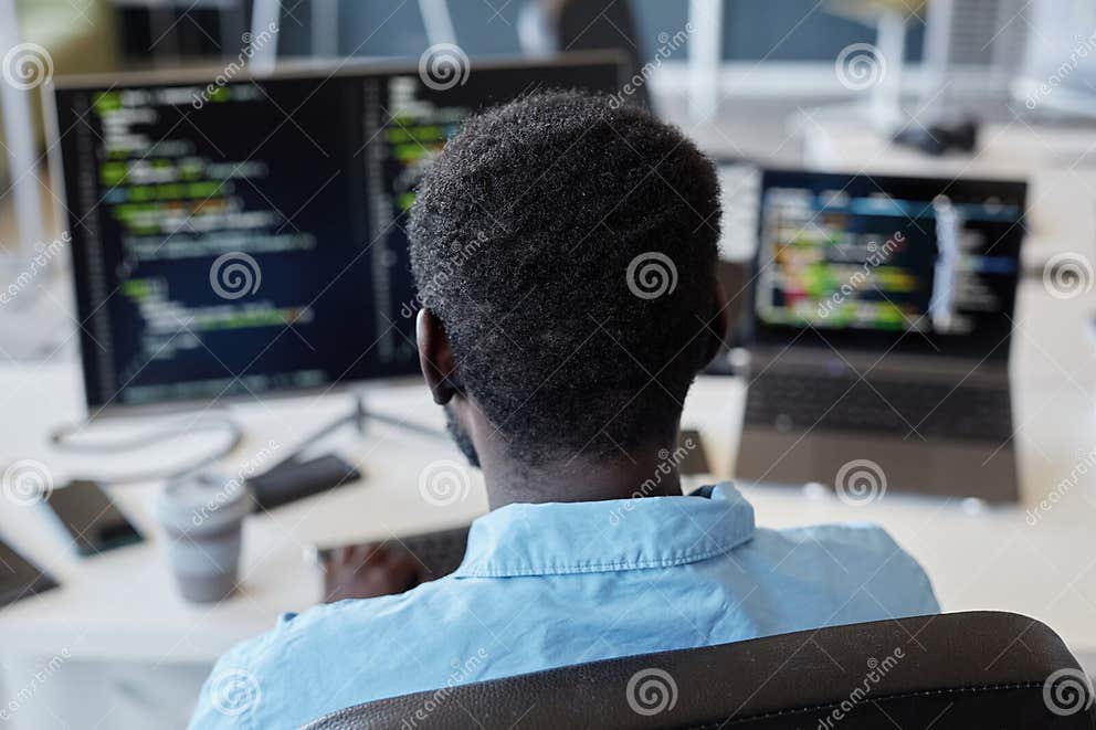 Software Developer Coding at Modern Workspace Stock Photo - Image of ...