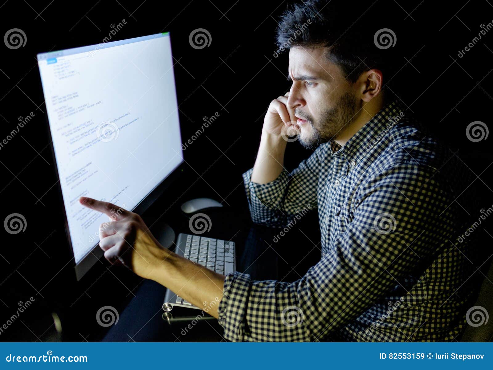 Software Developer Computer At Dark Home Office Stock Image Image Of Coding Hard 82553159