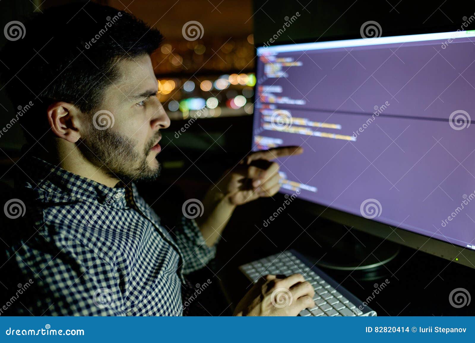 Software Developer Computer at Dark Home Office Stock Photo - Image of ...