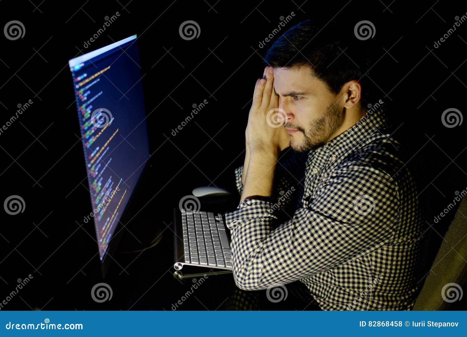 Software Developer Computer at Dark Home Office Stock Photo - Image of ...