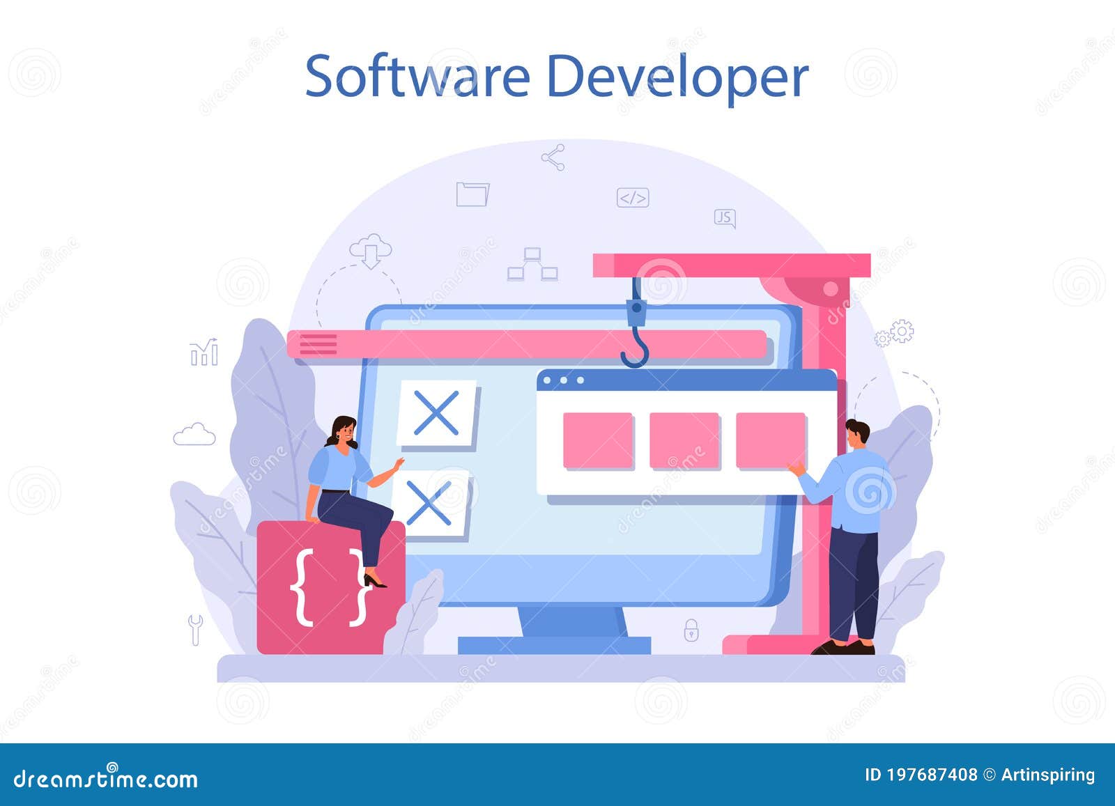 Software Developer Concept Idea Of Programming And Coding Stock Vector Illustration Of Flat