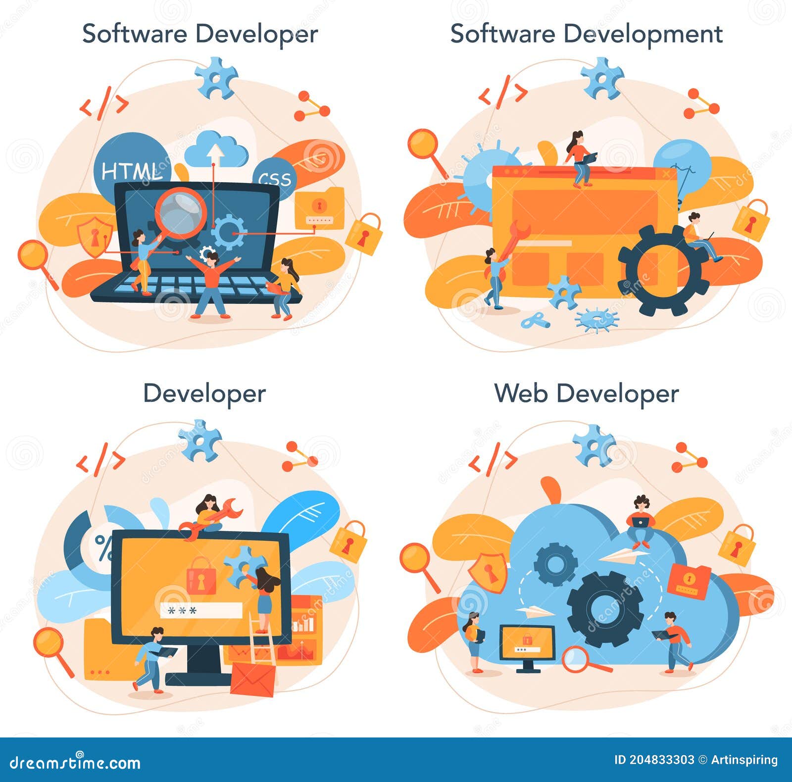 Software Developer Concept Set. Idea of Programming and Coding, Stock ... Software Developer Concept Set. Idea of Programming and Coding, Stock ...