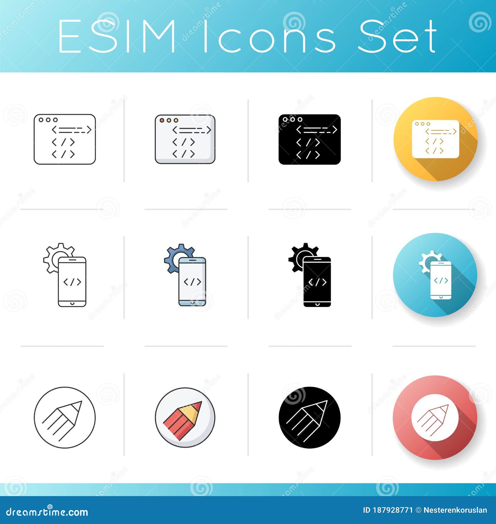 Software Developer Elements Icons Set Stock Vector - Illustration of ...