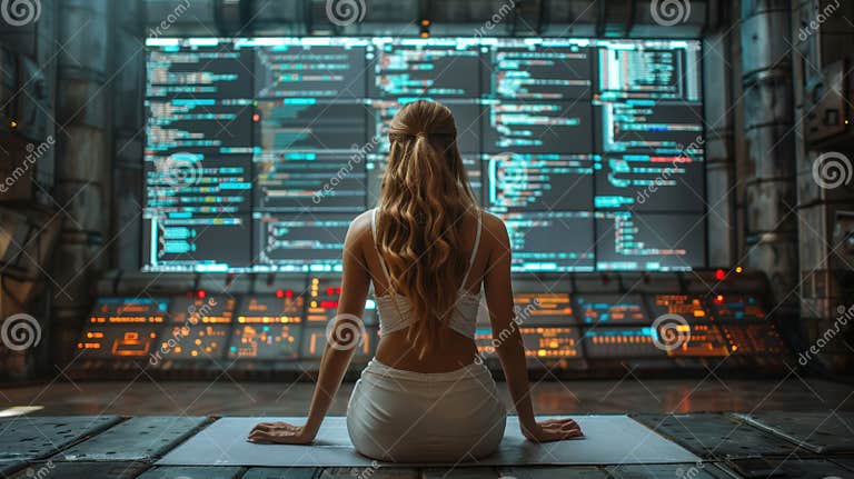 A Software Developer, a Female Freelancer Working in a Room with Multiple Screens. the ...