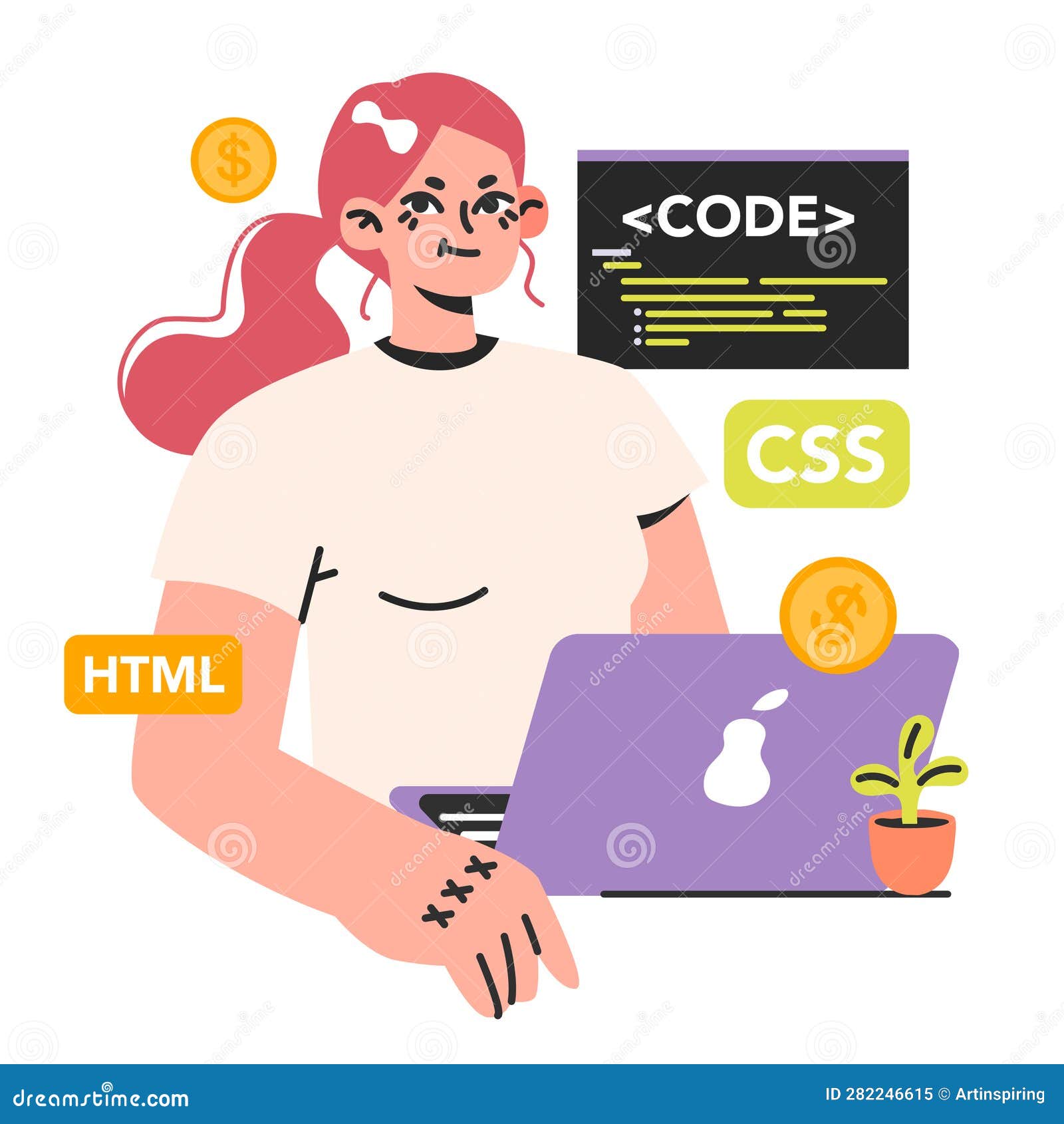 Software Developer. Female Programmer Coding a Website Stock Vector - Illustration of corporate ...