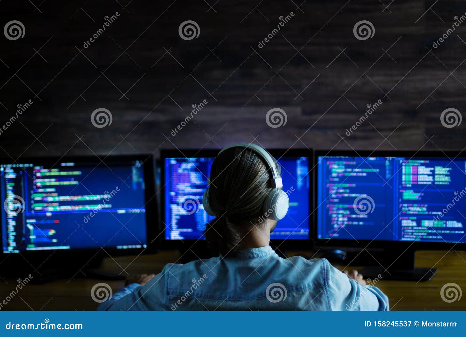 Software Developer Freelancer Working With Program Code Stock Image Image Of Cloud