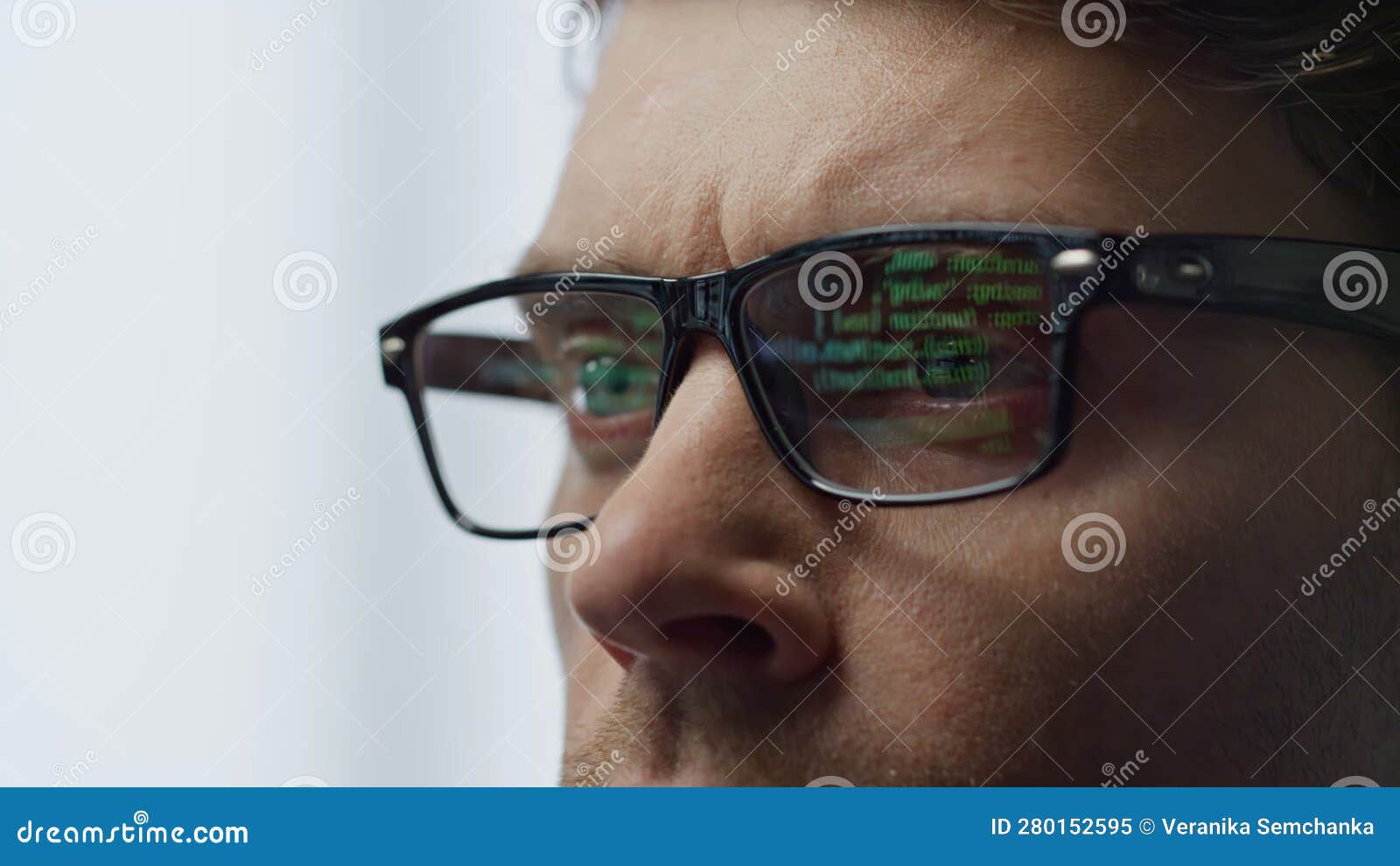 Software Developer Glasses Reflecting Terminal Code Closeup. it Man ...