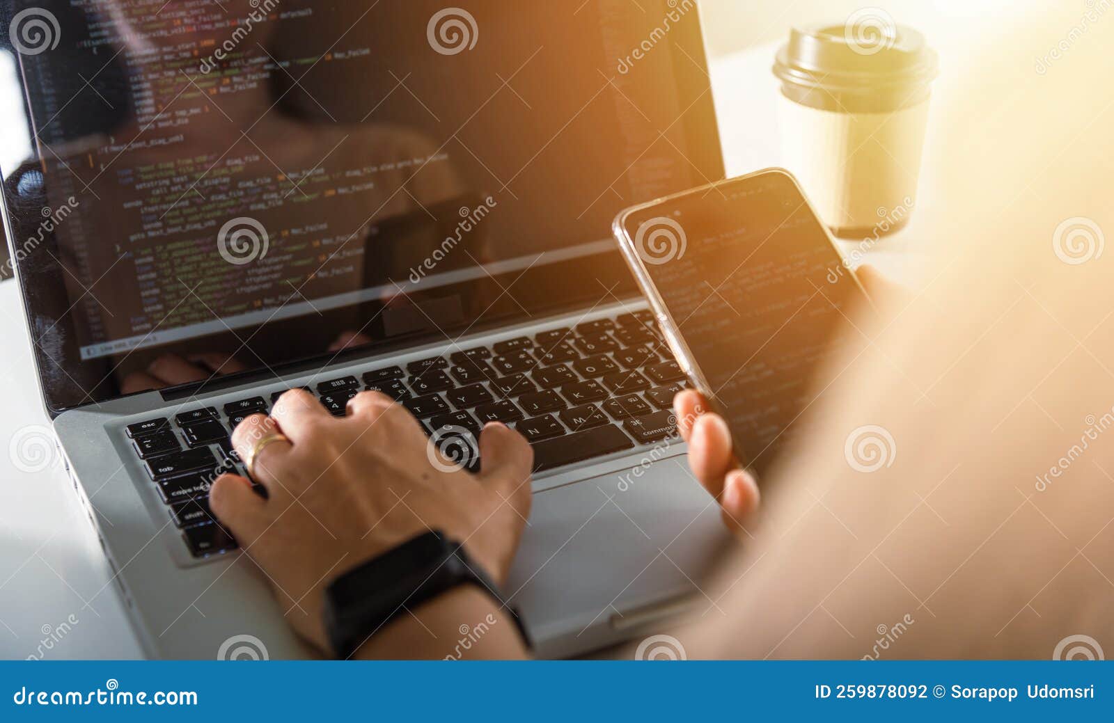 Software Developer Hands Typing Data Coding Programming Javascript With 1261