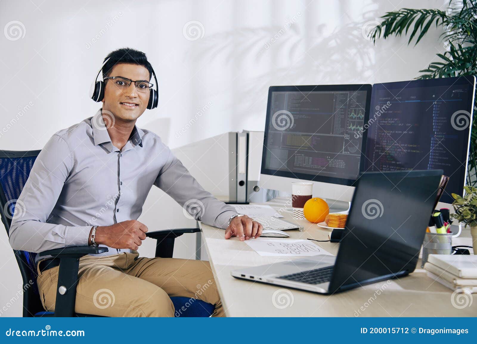 Software Developer at His Desk Stock Photo - Image of portrait, coder ...