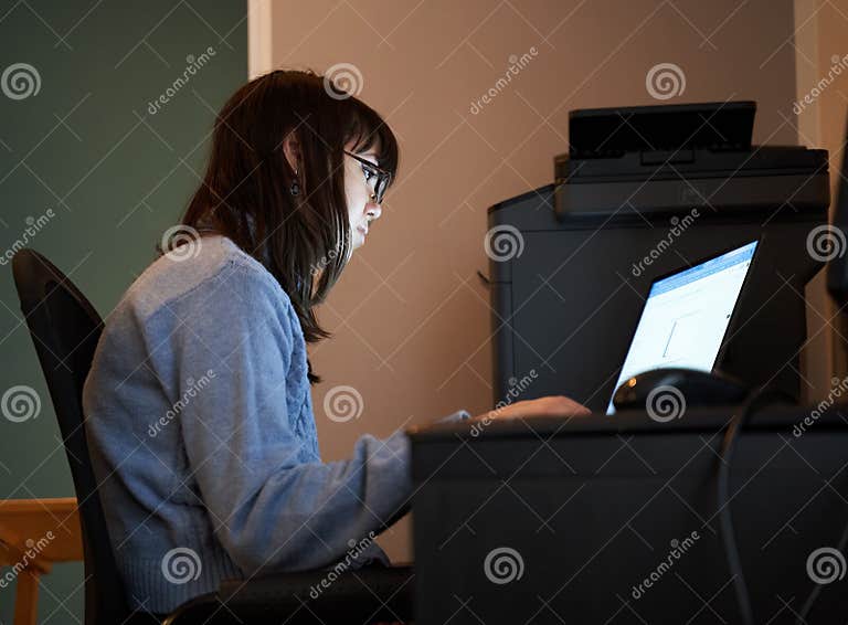 Software Developer Lady on the Laptop Stock Image - Image of college ...
