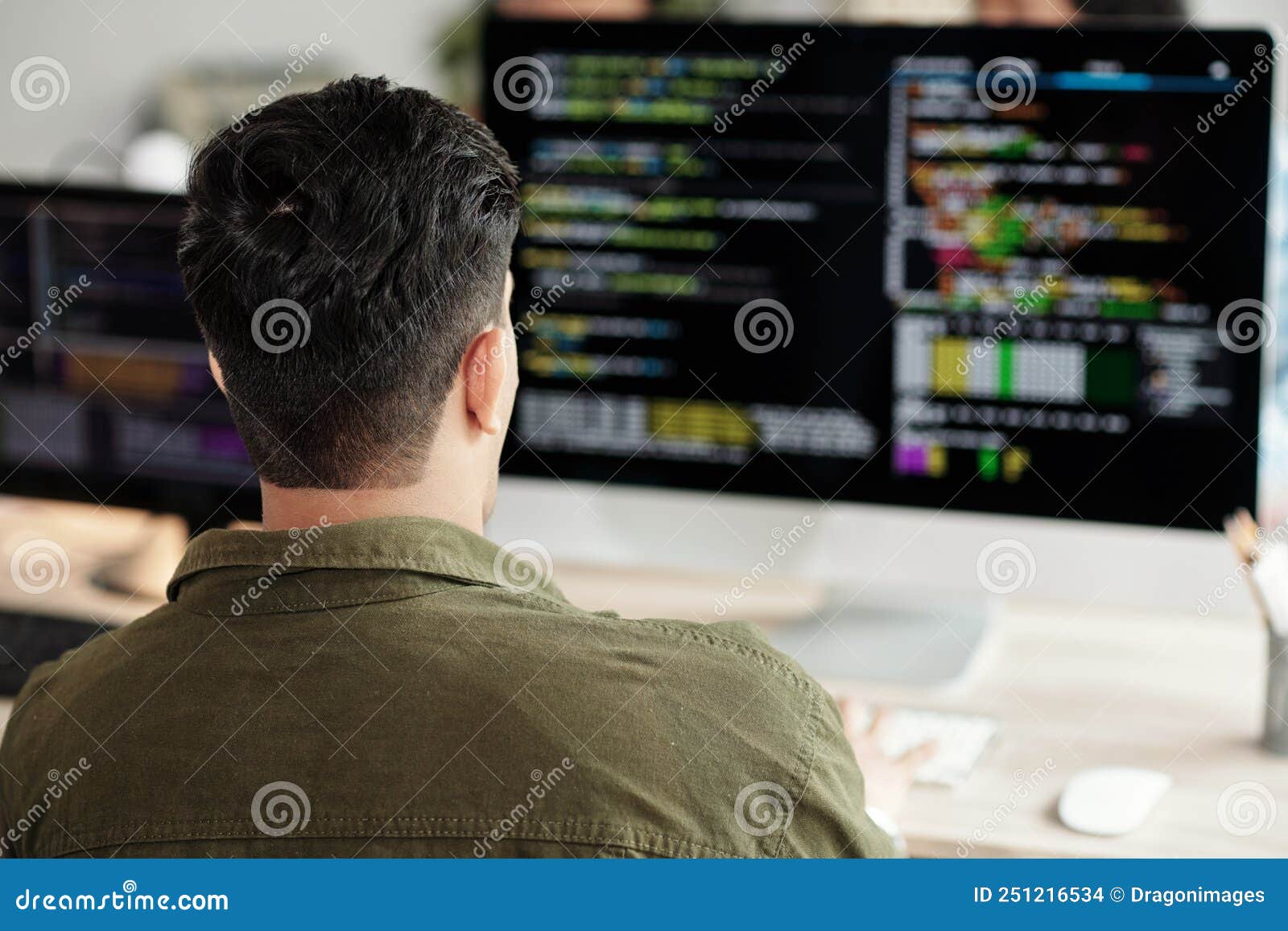 Software Developer Looking at Programming Code Stock Photo - Image of ...