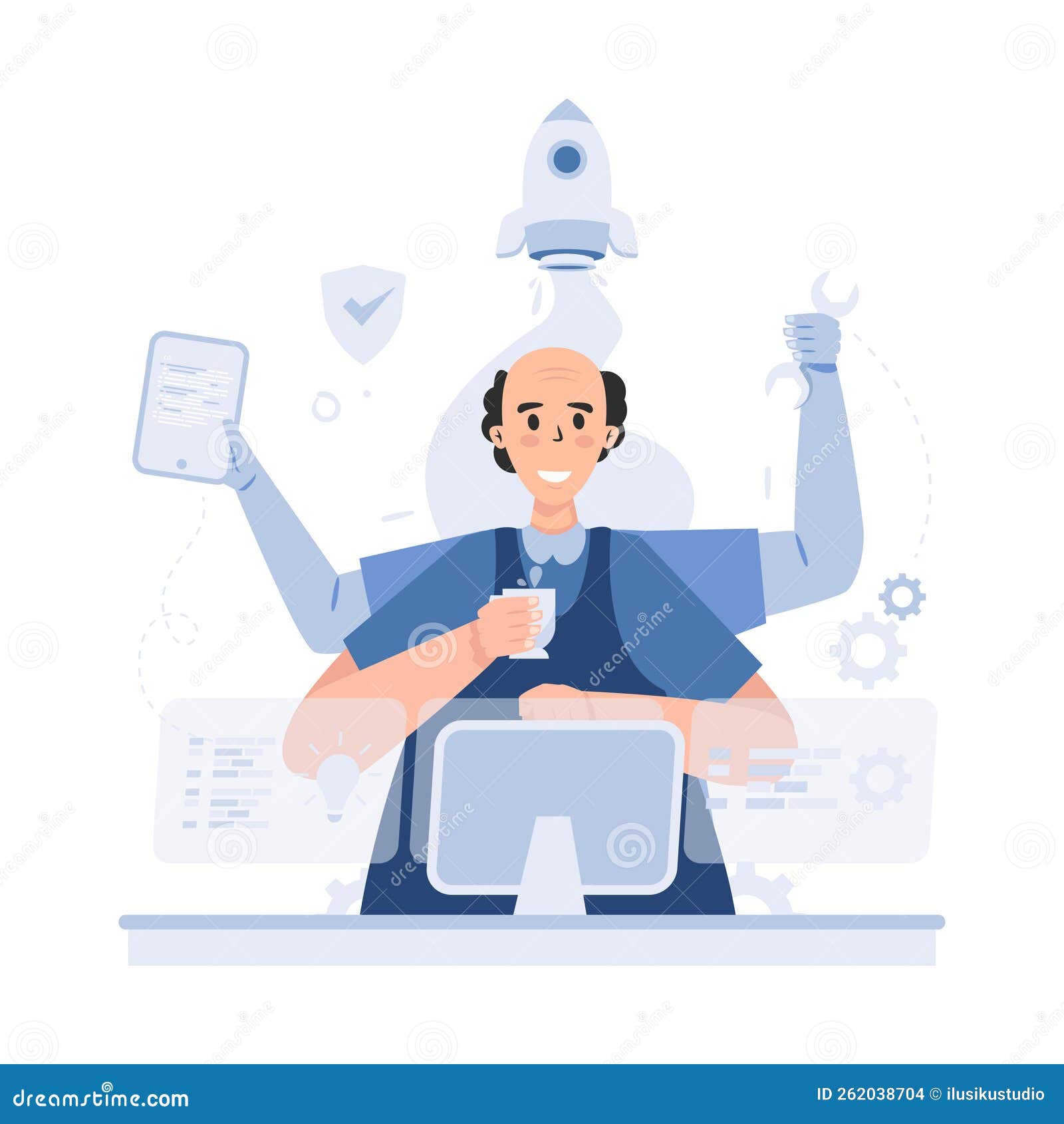 Software Developer Multitasking Flat Illustration Stock Vector ...
