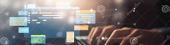 Software Developer Work with Coding Overlays of Programming Languages EIDE Stock Photo - Image ...