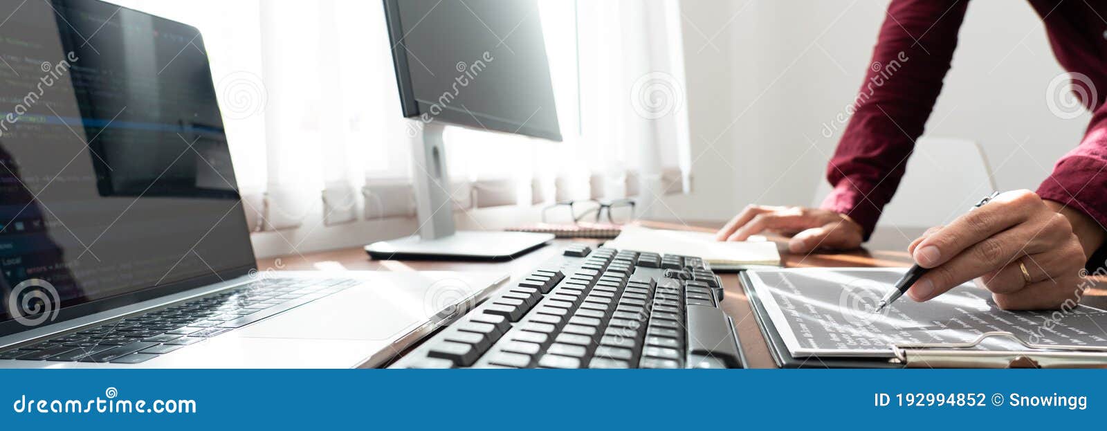 Software Developer Or Programmer Working Data Debugging Improvement Binary Algorithm On Desktop