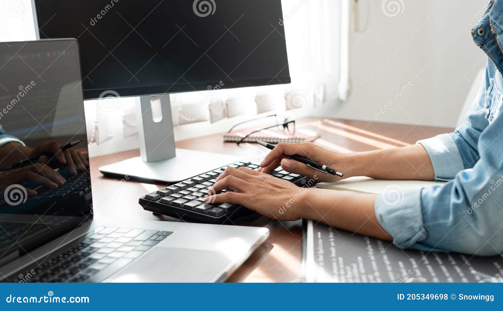Software Developer Or Programmer Working Data Debugging Improvement Binary Algorithm On Desktop