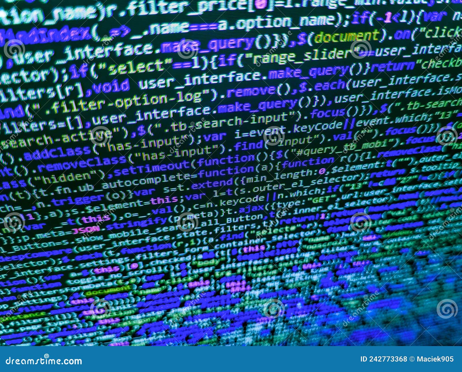 Software Developer Programming Code on Computer Monitor. Internet Connection Stream Flow Concept ...