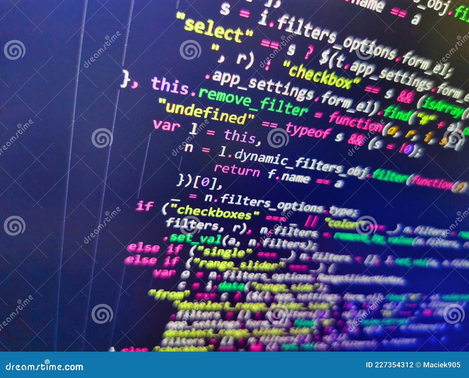 Software Developer Programming Code Screen Of Web Developing Code On Dark Background Stock