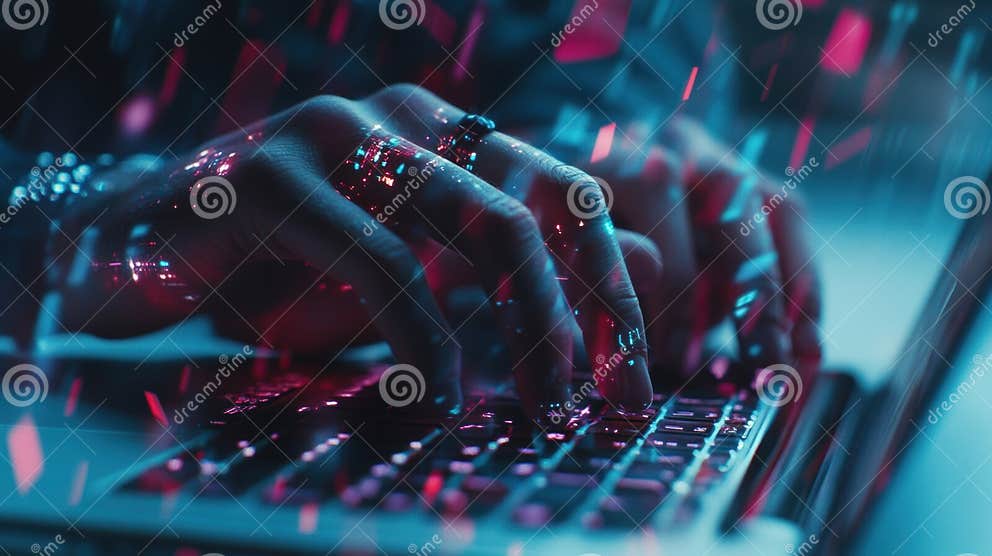 Software Developer Programming Innovative Code on Laptop Keyboard Stock ...