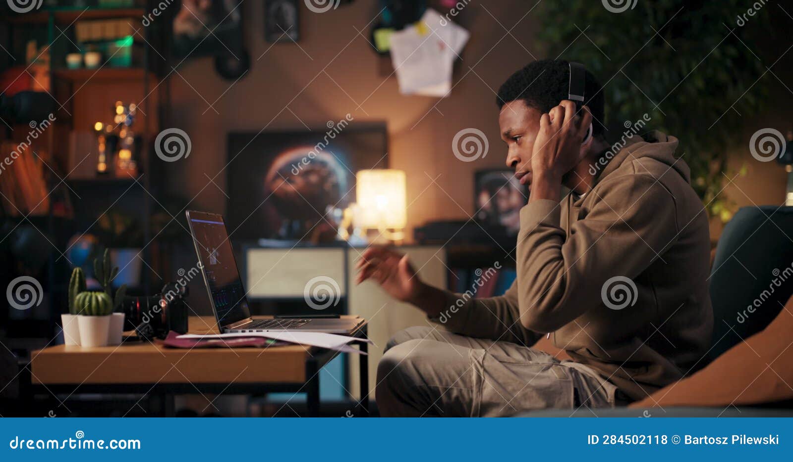 Software Developer Talented African American Man Working Remotely As a ...