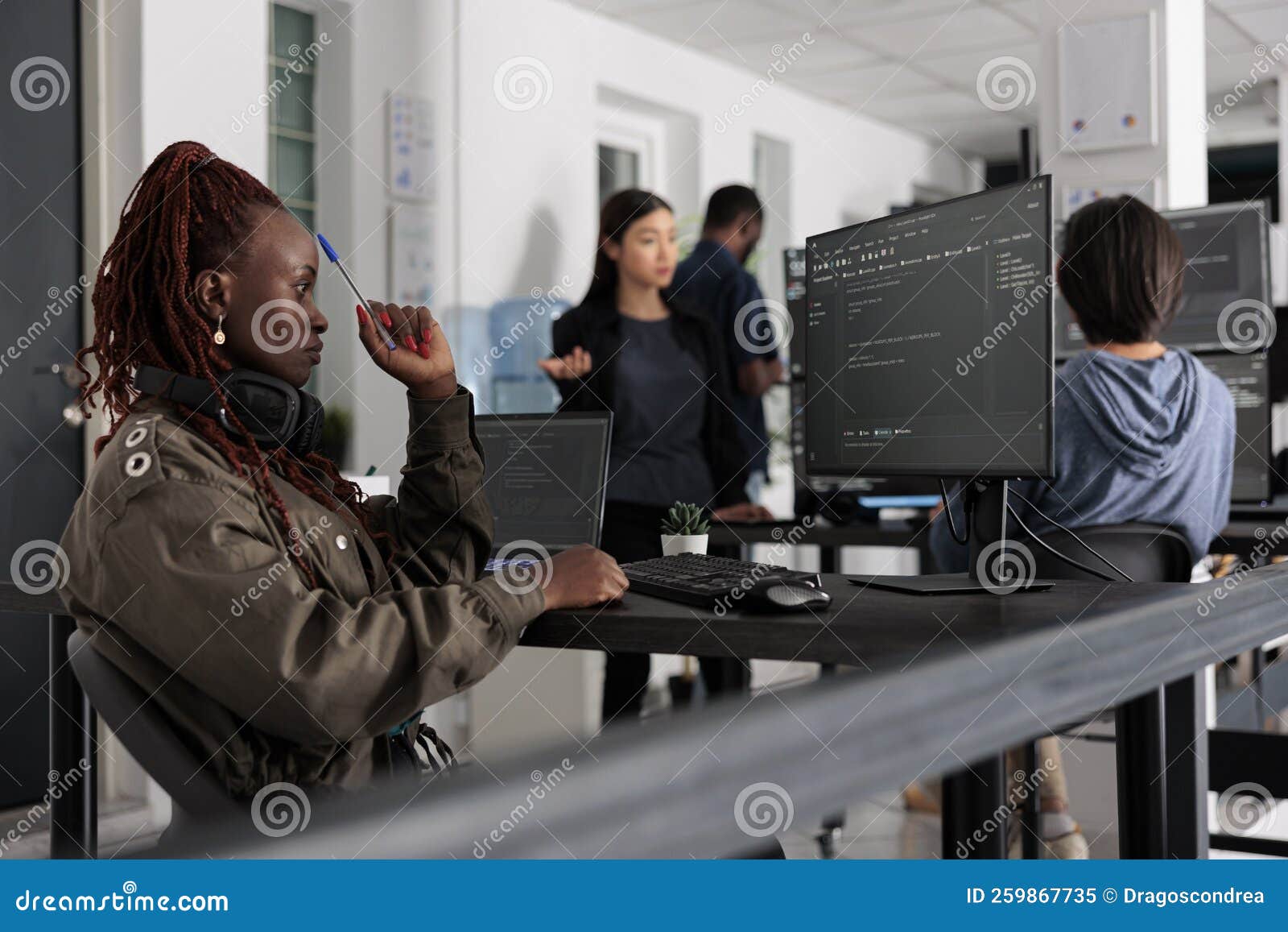 Software Developer Thinking At It Ideas Trying To Write Code And Create New Interface Editorial