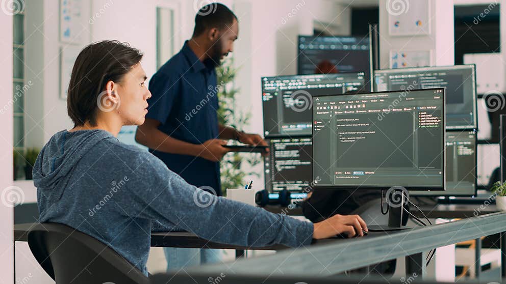 Software Developer Typing Learning App Code on Computer Stock Photo ...