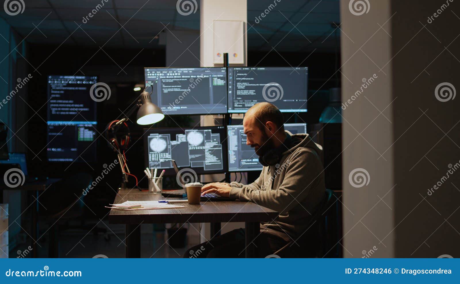 Software Developer Typing Source Code on Laptop and Multiple Monitors ... Software Developer Typing Source Code on Laptop and Multiple Monitors ...