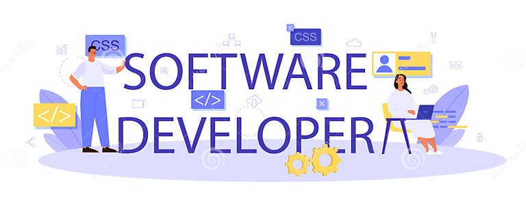 Software Developer Typographic Header. Idea of Working on the Computer ...