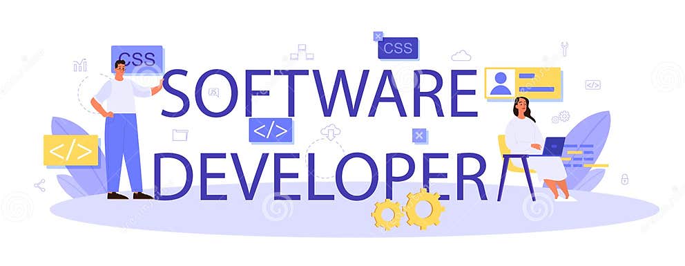 Software Developer Typographic Header. Idea of Working on the Computer ...